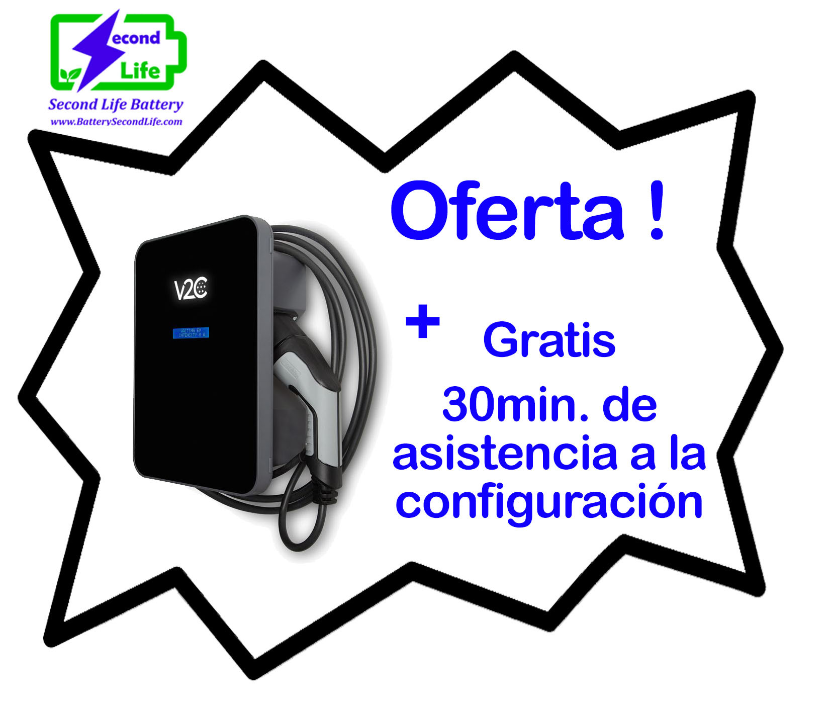 V2C Trydan v2 monofásico 7,4kw 5 metros liso | Batterysecondlife.com